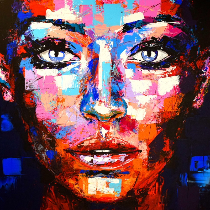 Kunstwerk Original Gemälde Leinwand Acryl modern Gesicht abstrakt Bild 897 Hand Portrait von ...