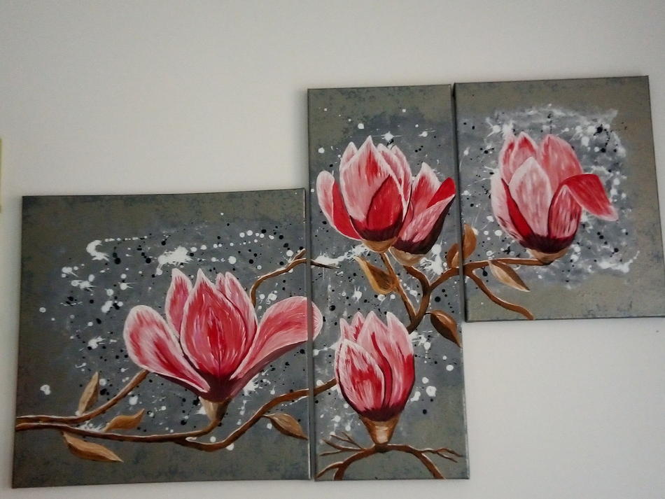 Kunstwerk Dreiteiliges Blumenmotiv ROT von Wuzi1